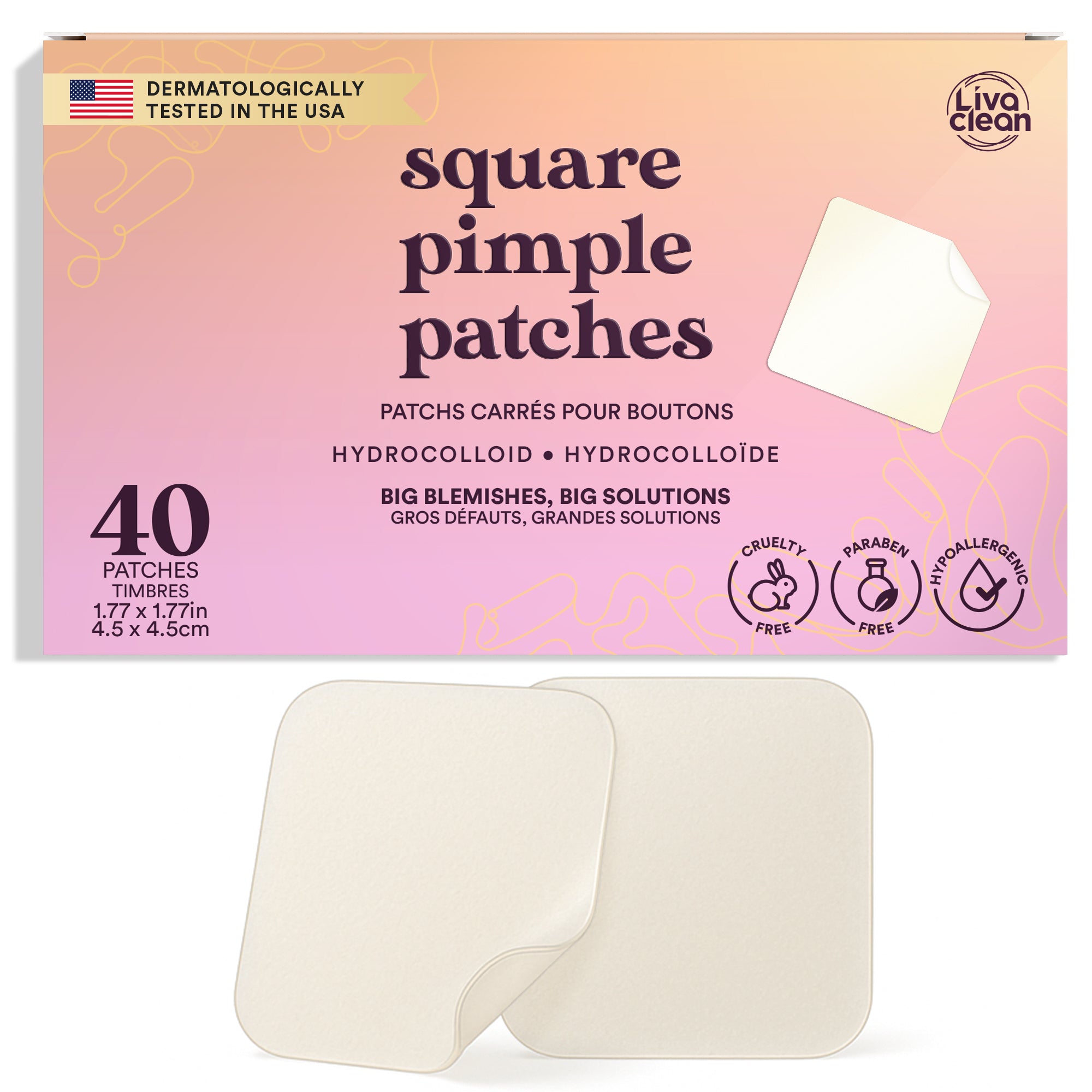 40ct Square Large Pimple Patches Hydrocolloid Patch Spot Treatment ...